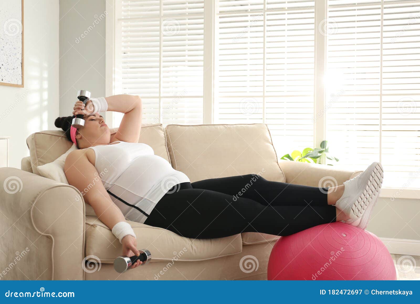 Lazy Overweight Woman with Sport Equipment on Sofa Stock Image - Image ... Lazy Overweight Woman with Sport Equipment on Sofa Stock Image - Image ...