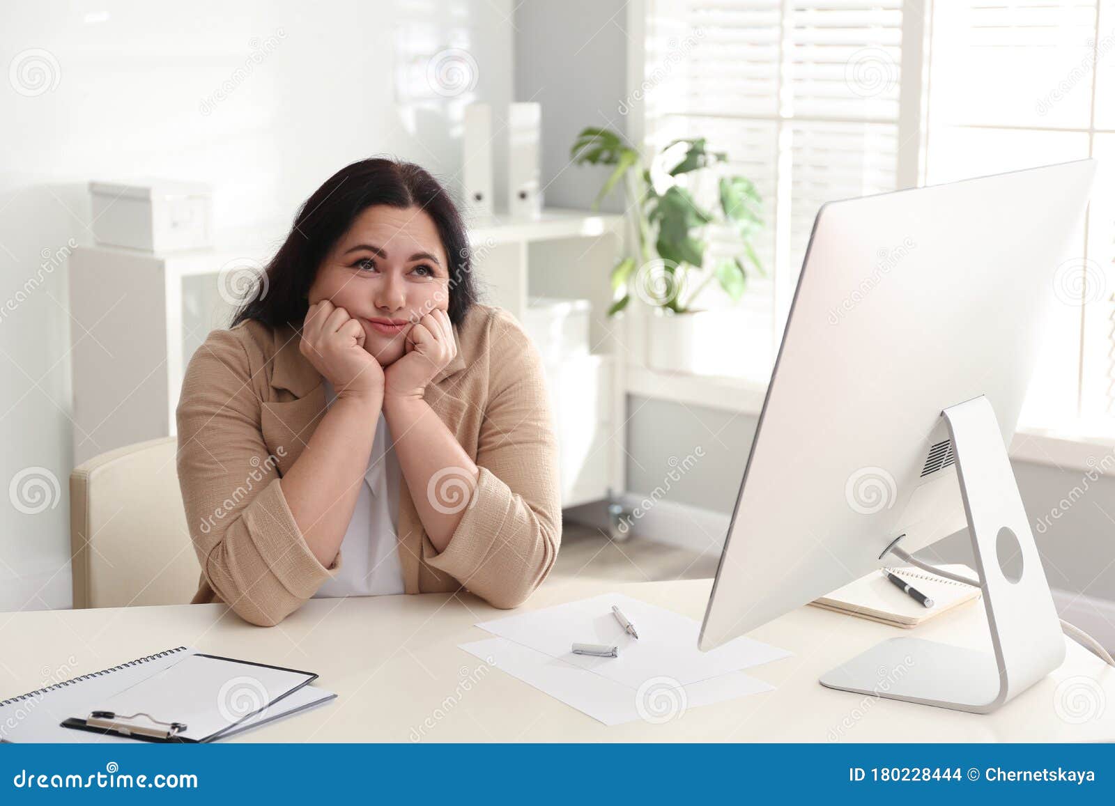 Lazy Overweight Worker at White Desk Stock Photo - Image of adult ...