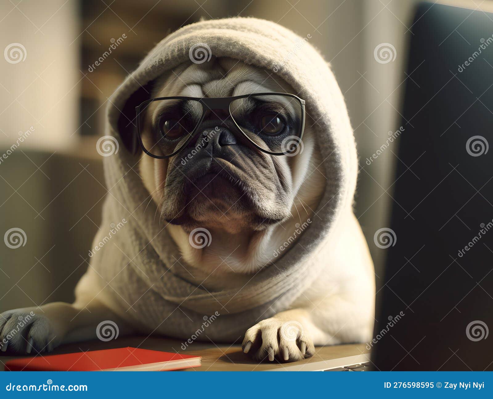 Lazy Pet Pug Dog Doing Work from Home Stock Illustration - Illustration ...