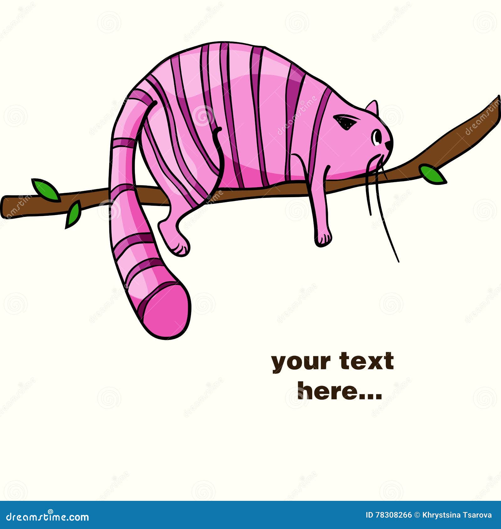 Lazy Pink Cat Laying on the Branch Stock Vector - Illustration of ...