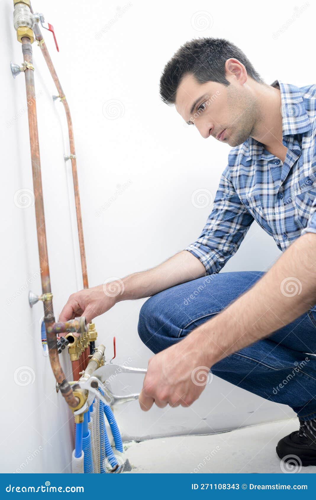 Lazy plumber at work stock image. Image of disinterested - 271108343