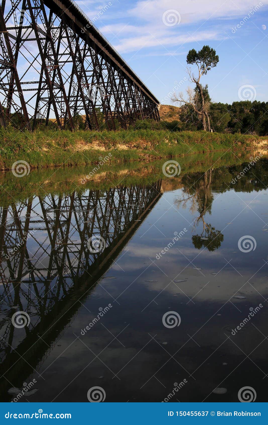 Lazy River Train Trestle Reflection Stock Image - Image of moving ...