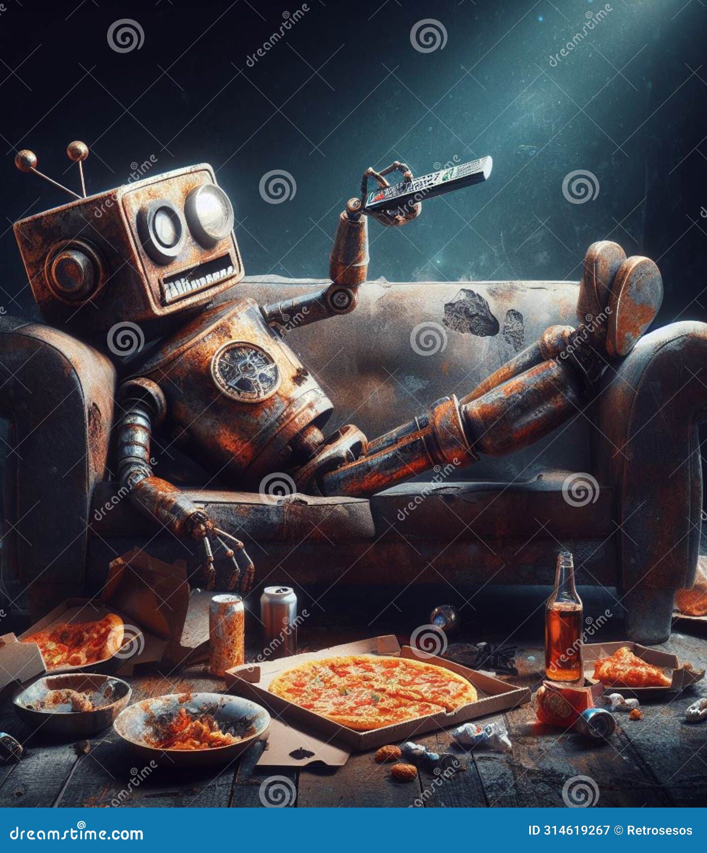 Lazy Robot Lying in Sofa after Eating Junk Food Stock Illustration ... Lazy Robot Lying in Sofa after Eating Junk Food Stock Illustration ...