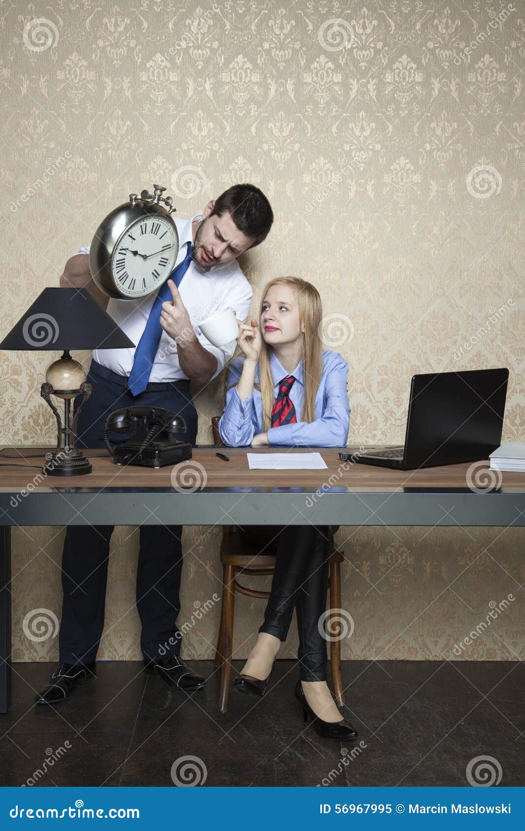 Lazy Secretary Reading Magazine In Office, Wasting Time And Avoiding ...