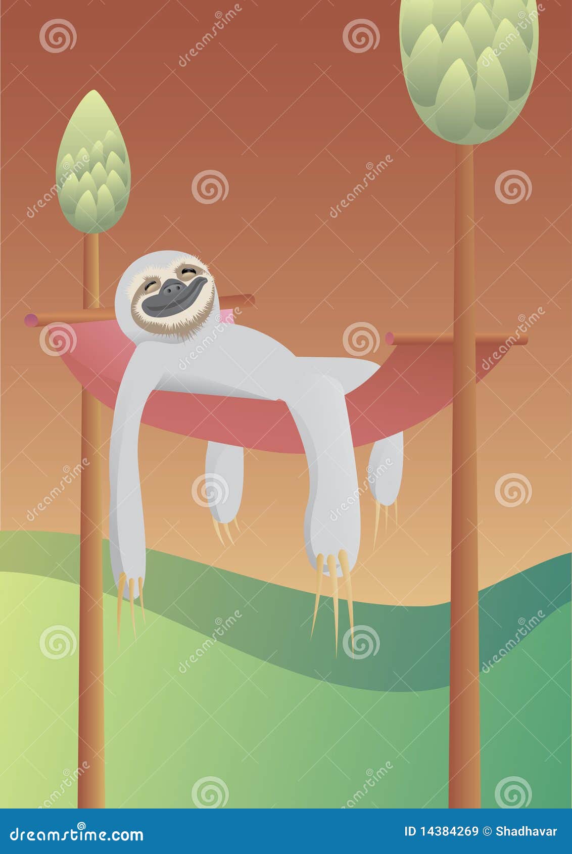 Lazy Sloth stock illustration. Illustration of smiling - 14384269
