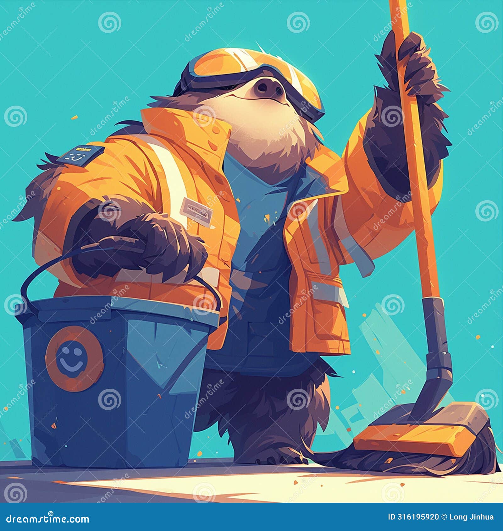 A Lazy Sloth Sanitation Worker Cartoon Style Stock Vector ...