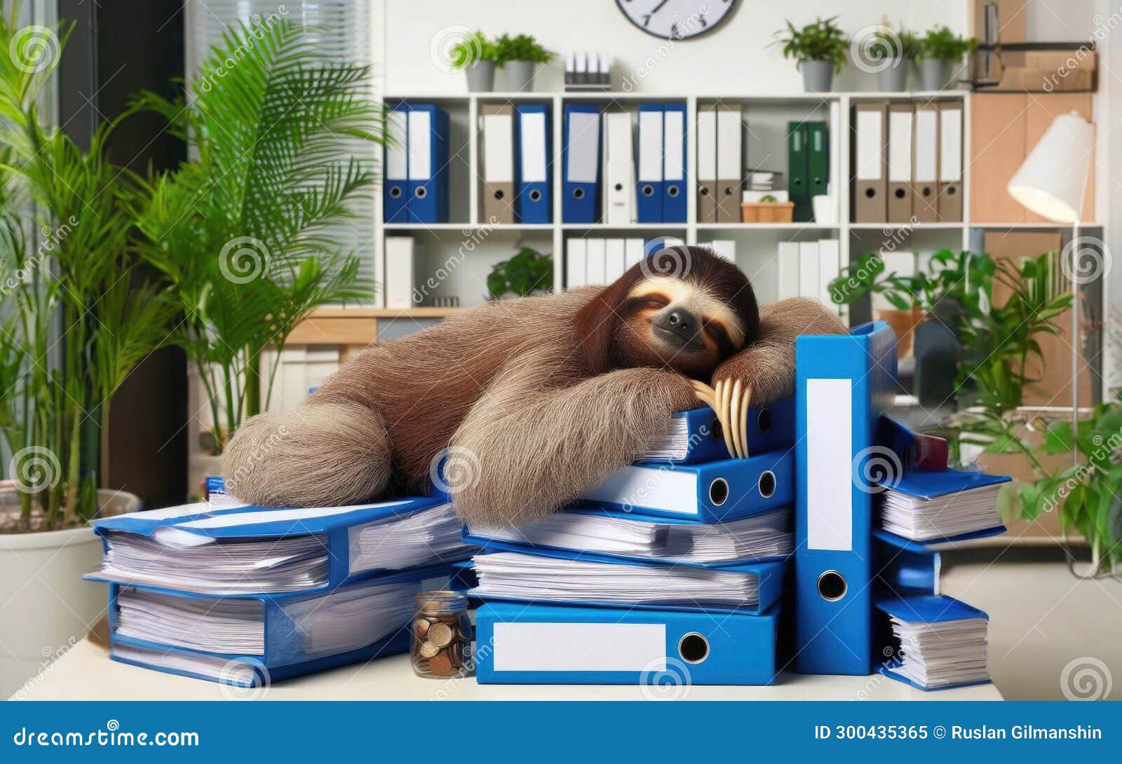Lazy Sloth Sleeping at Table in Office Stock Image - Image of bored ...