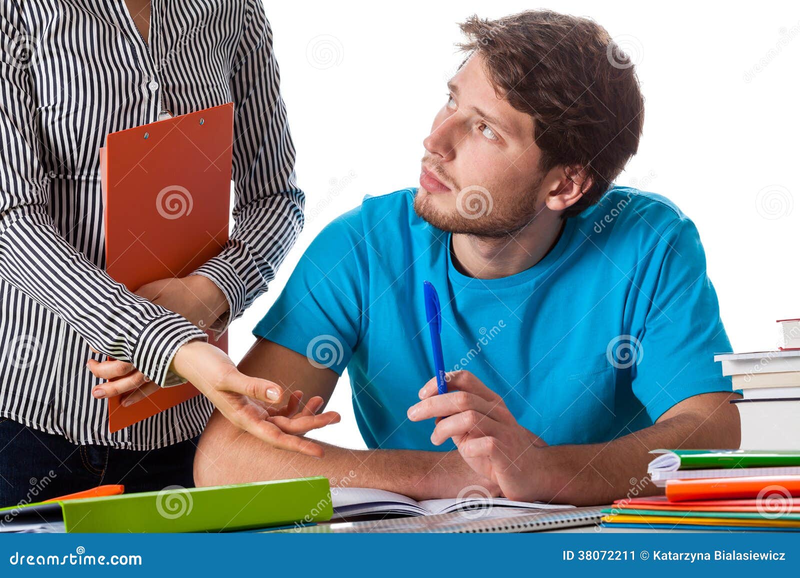 Lazy Student Being Warned by a Teacher Stock Image - Image of laptop ...
