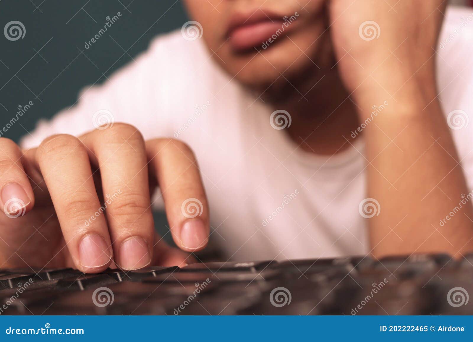 Lazy Tired Man Hands Typing on Keyboard, Browsing Internet on Pc ...