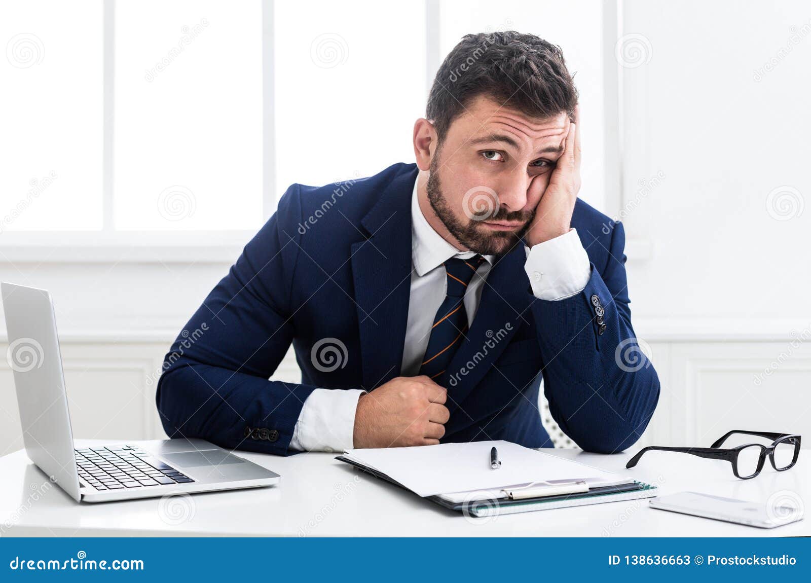 Lazy To Work. Man Working in Office with Bored Expression Stock Image ...