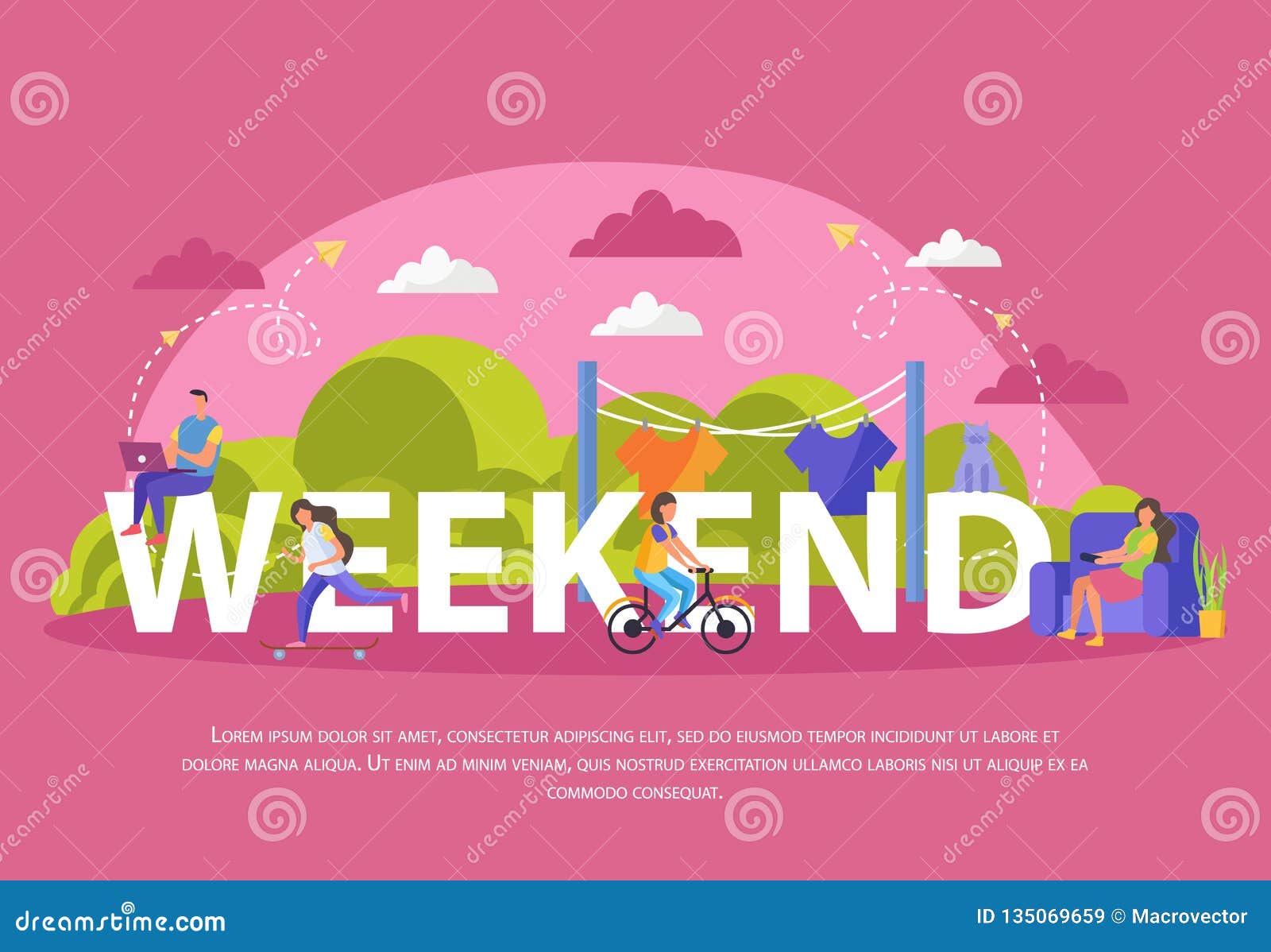 Lazy Weekends People Flat Poster Stock Vector - Illustration of design ...