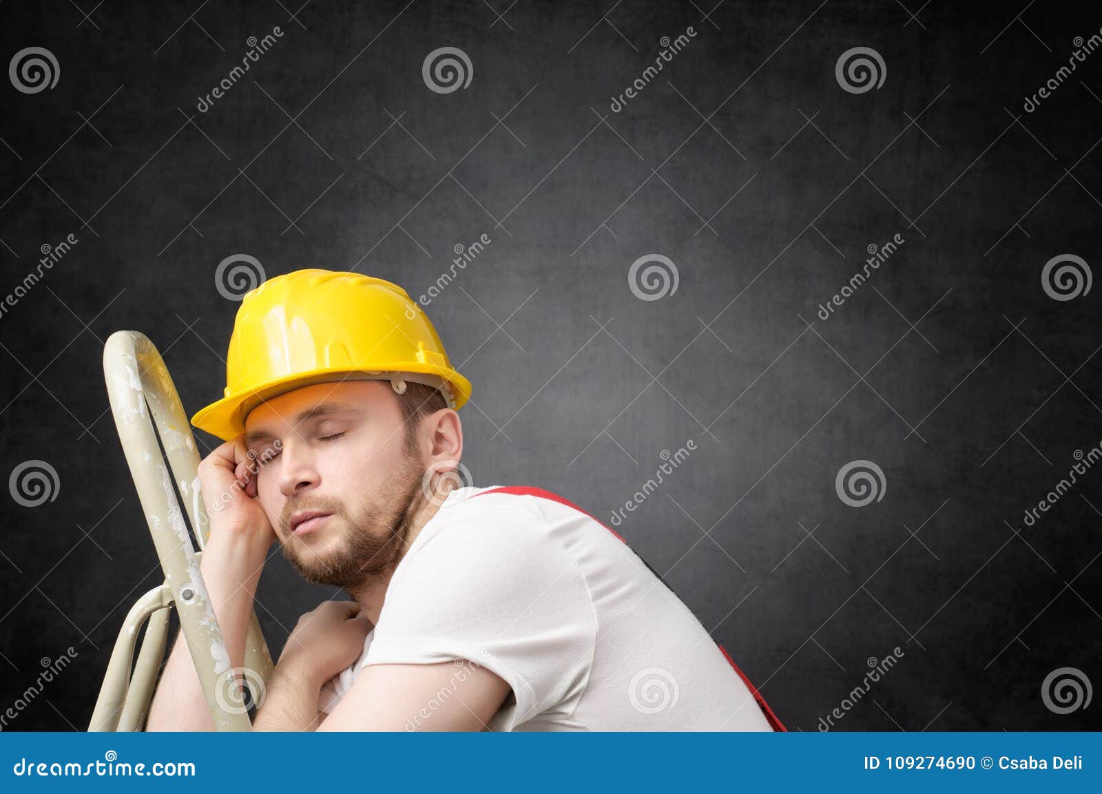 Lazy worker with ladder stock photo. Image of painter - 109274690