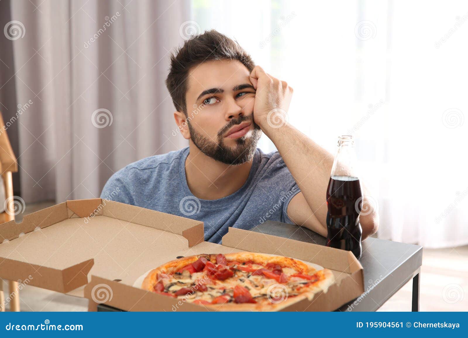Lazy Young Man with Pizza and Drink at Home Stock Image - Image of rest ...