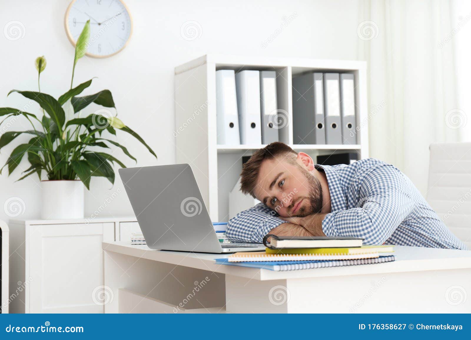 Lazy Young Man Wasting Time at Table Stock Image - Image of relief ...
