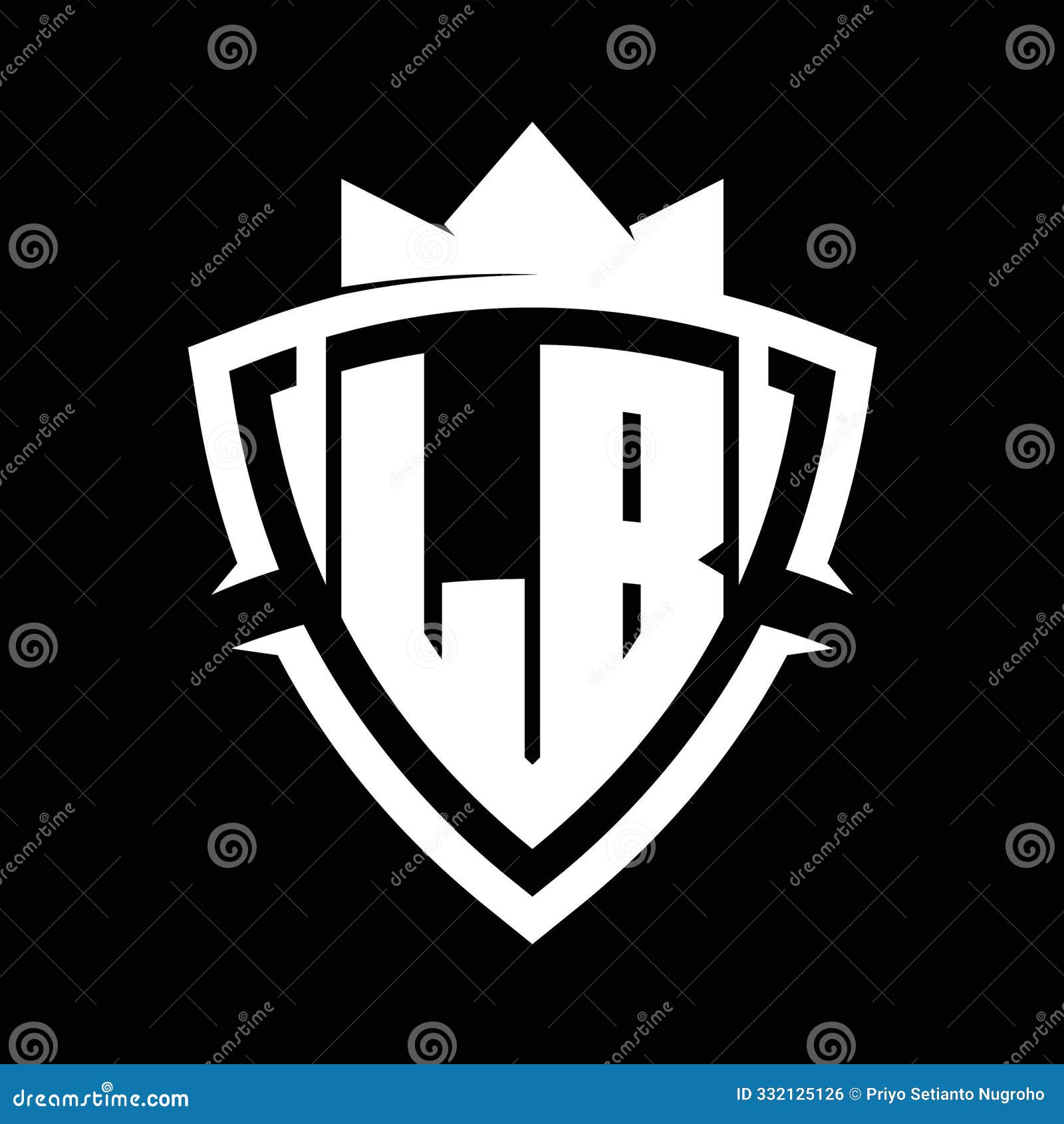 LB Letter Monogram with Triangle Curve Shield Shape with Crown White ...