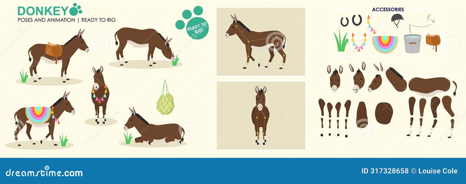 Brown Donkey Vector Collection Ready To Animate and Rig. Stock Vector ...