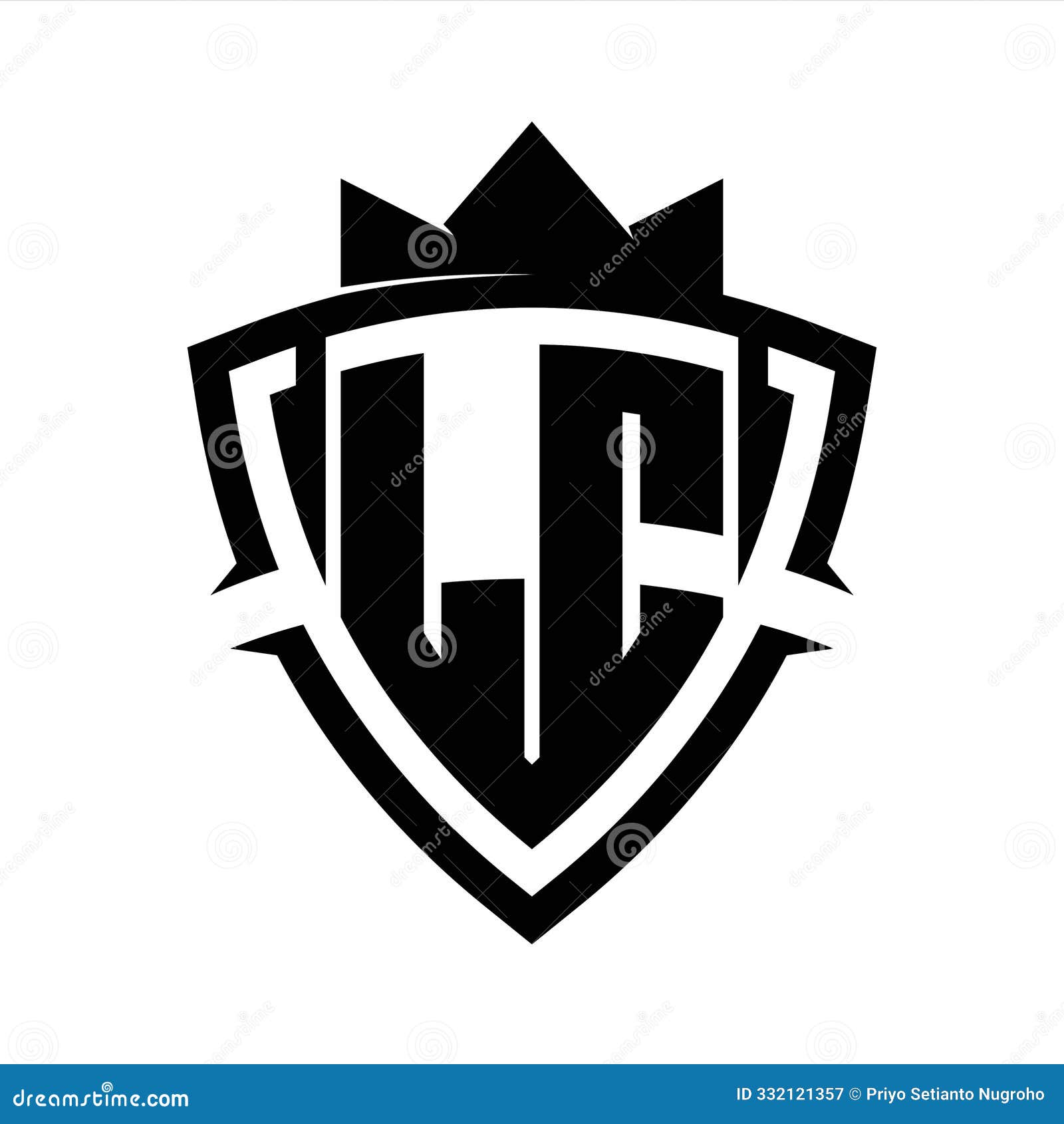 LC Letter Bold Monogram Triangle Curve Shield Shape with Crown Black ...