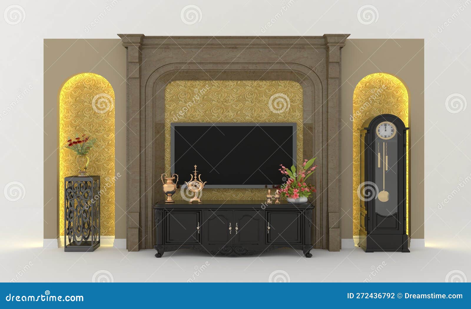 LCD TV Rack Interior Media Wall Stock Illustration - Illustration of ...