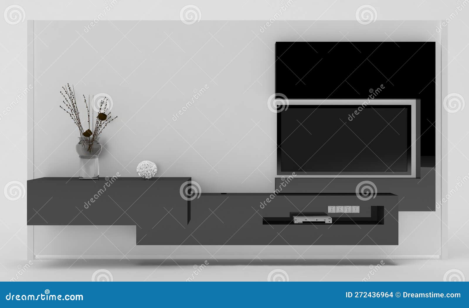 LCD TV Rack Interior Media Wall Stock Illustration - Illustration of ...