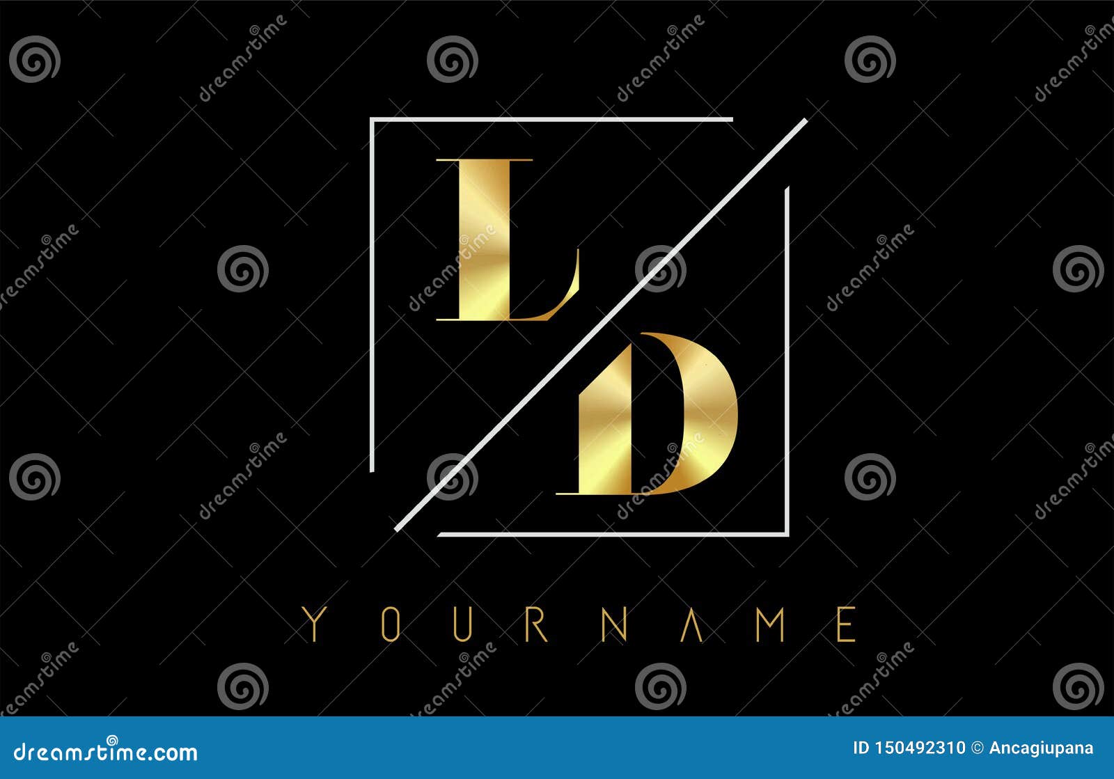 LD Golden Letter Logo with Cutted and Intersected Design Stock Vector ...