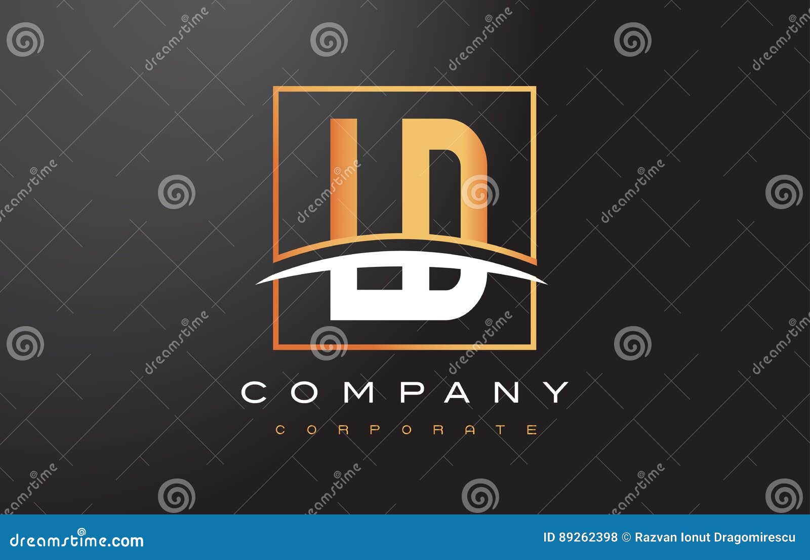 LD L D Golden Letter Logo Design with Gold Square and Swoosh. Stock ...