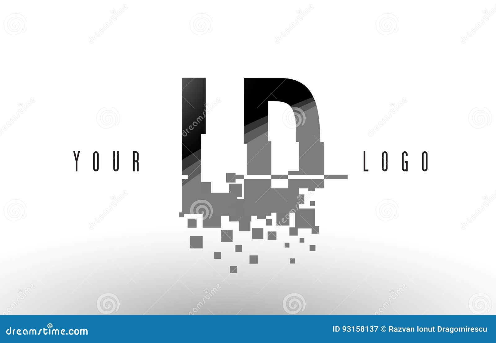 LD L D Pixel Letter Logo with Digital Shattered Black Squares Stock ...