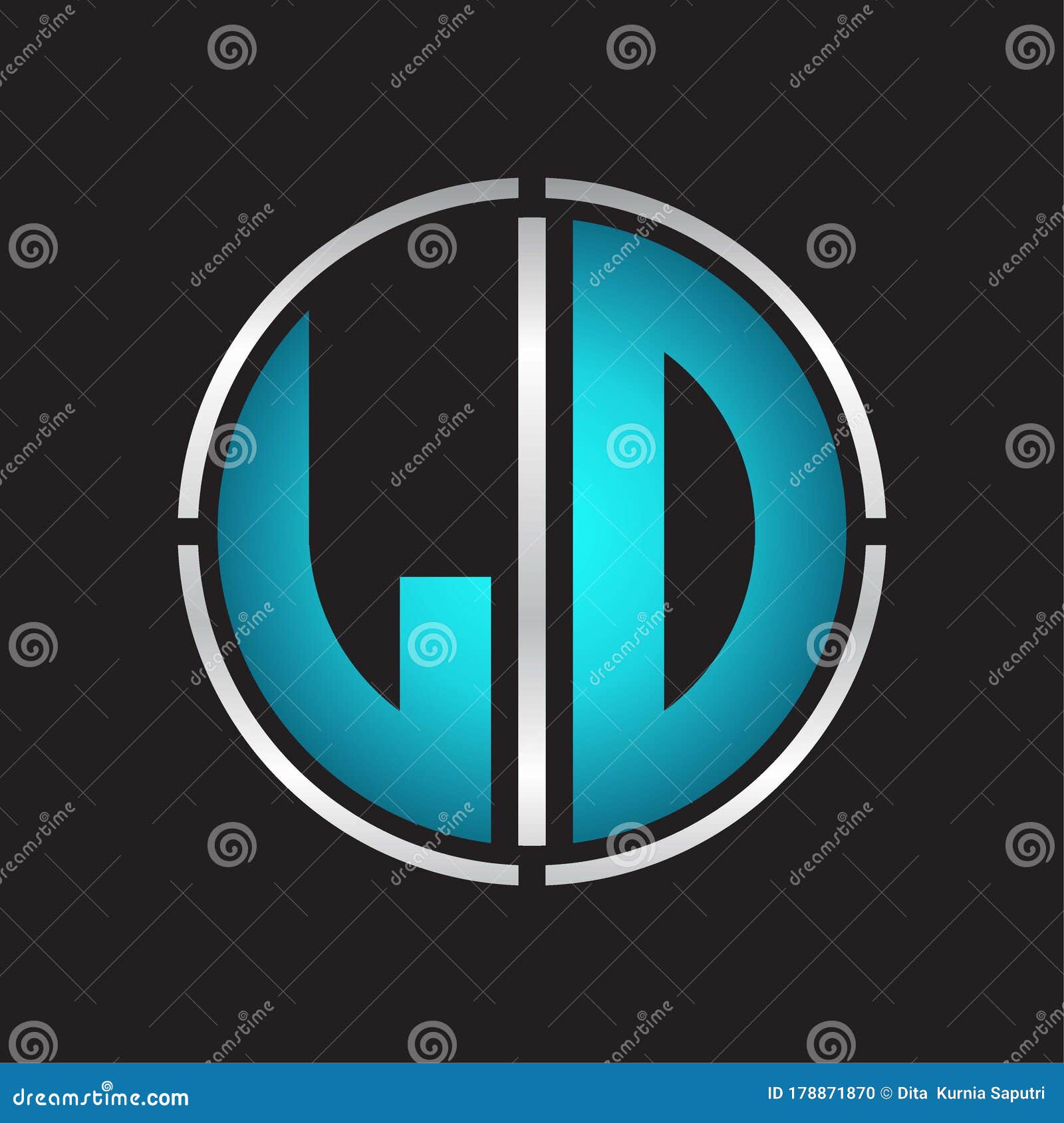 LD Logo Initial with Circle Line Cut Design Template on Blue Colors ...