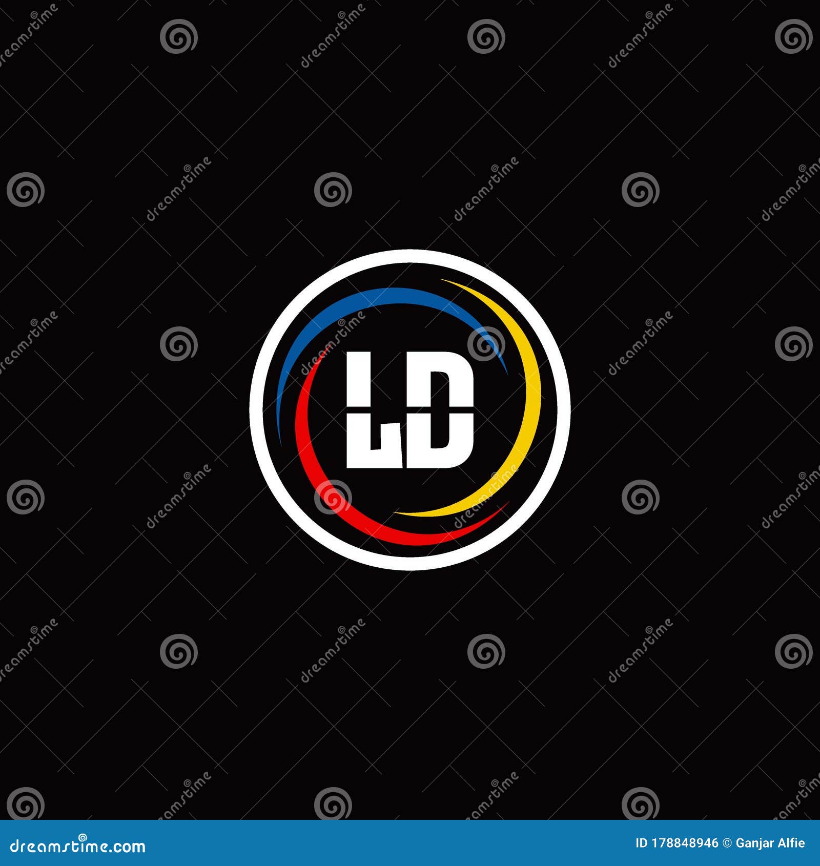 LD Monogram Logo Isolated on Circle Shape with 3 Slash Colors Rounded ...