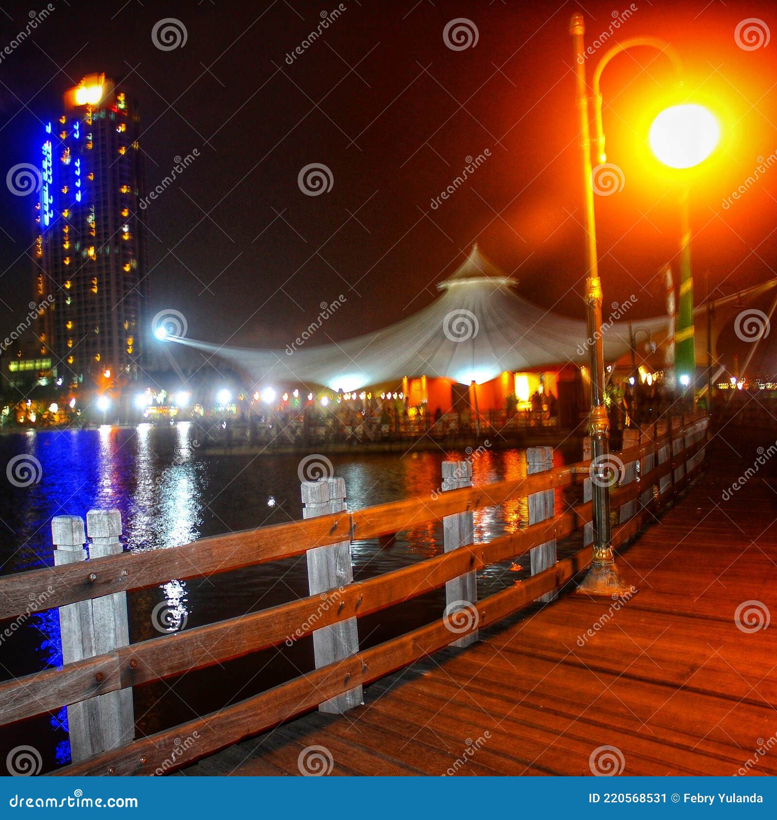 Le Bridge Cafe Night View at Ancol Beach Jakarta Stock Image - Image of ...