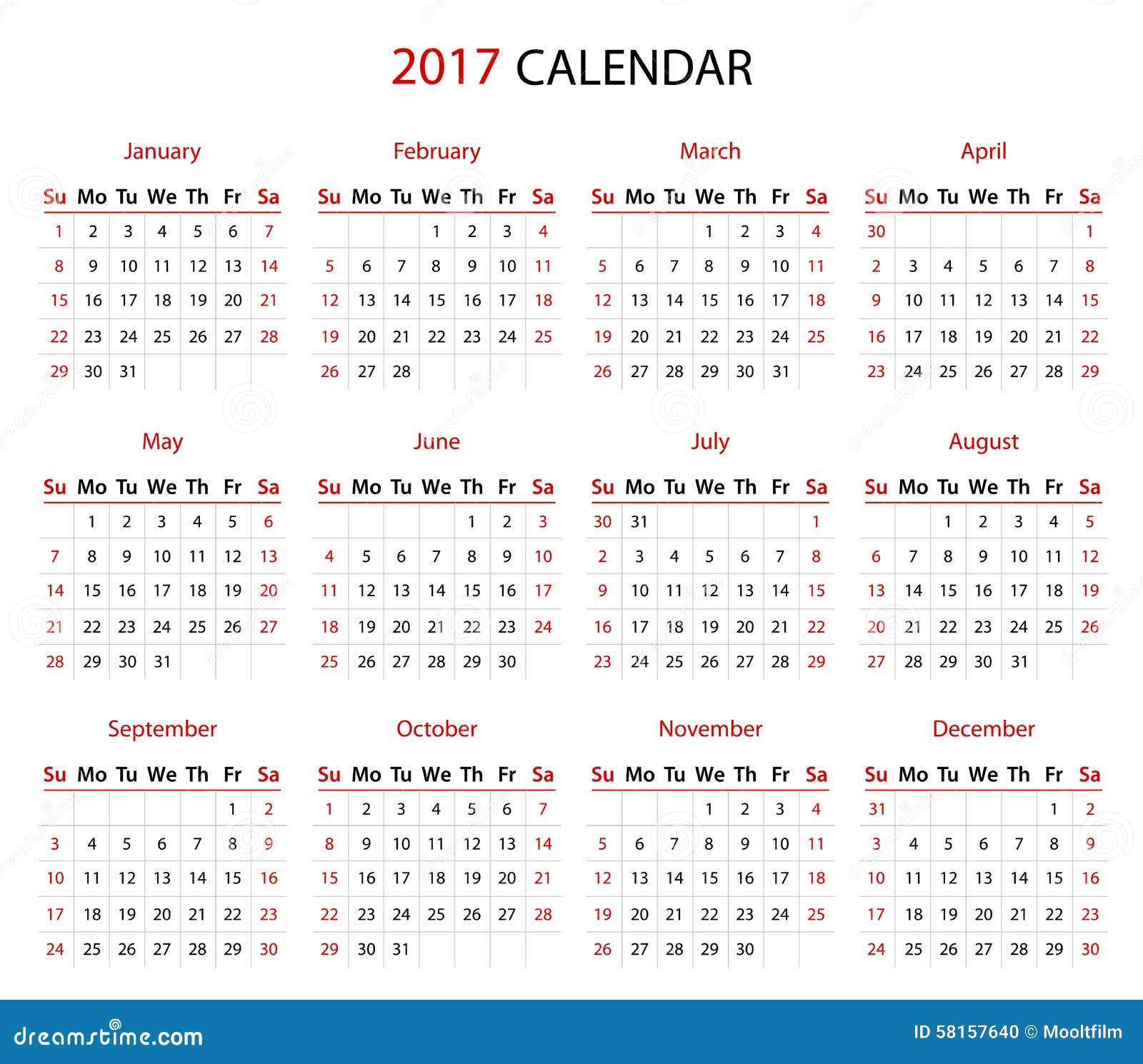 Le calendrier 2017 illustration de vecteur. Illustration du données ...
