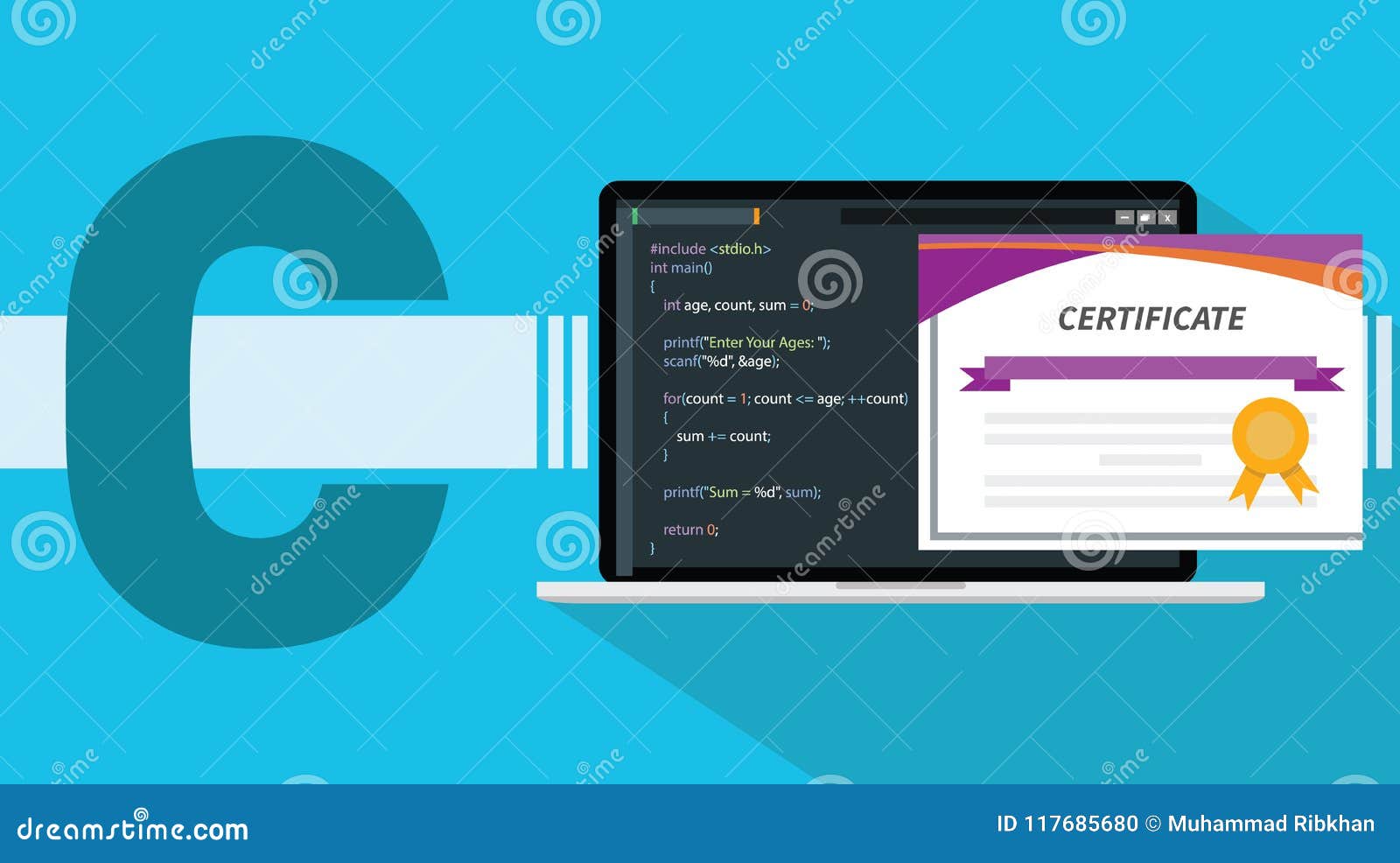Le Certificat Pointu De Langage De Programmation De C Avec L'ordinateur ...