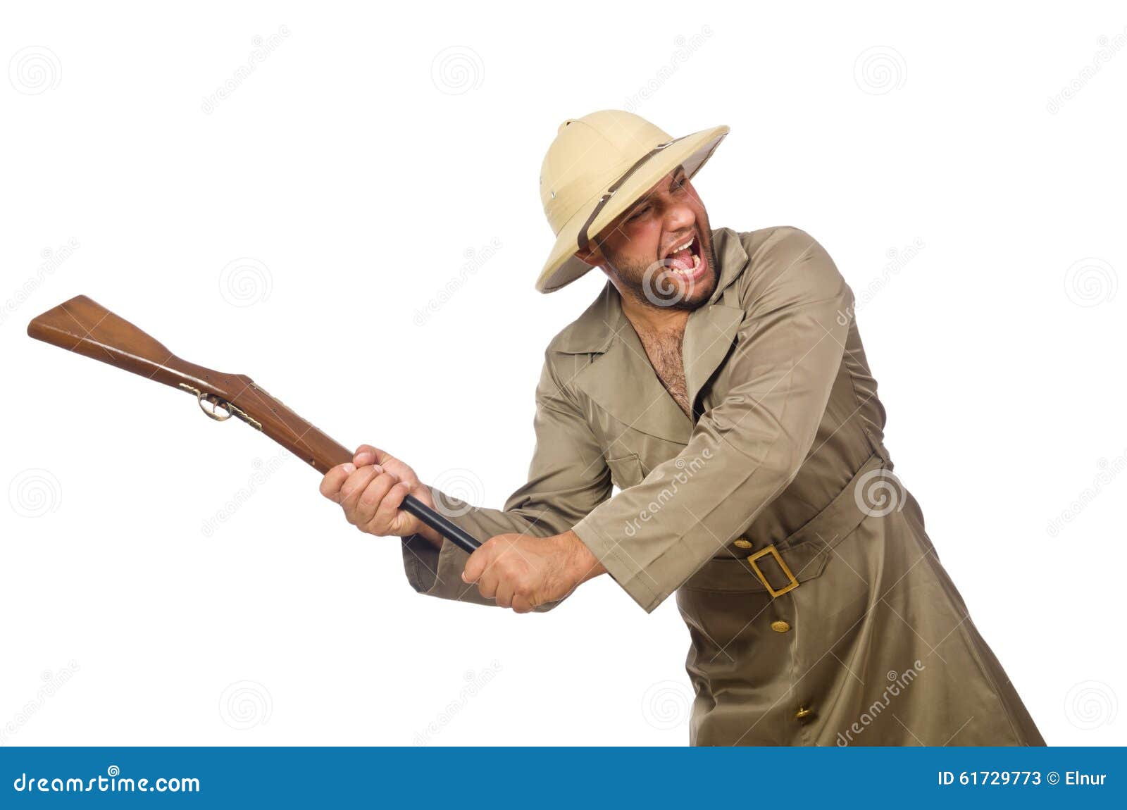 Le Chasseur De Safari D'isolement Sur Le Blanc Image stock - Image of ...