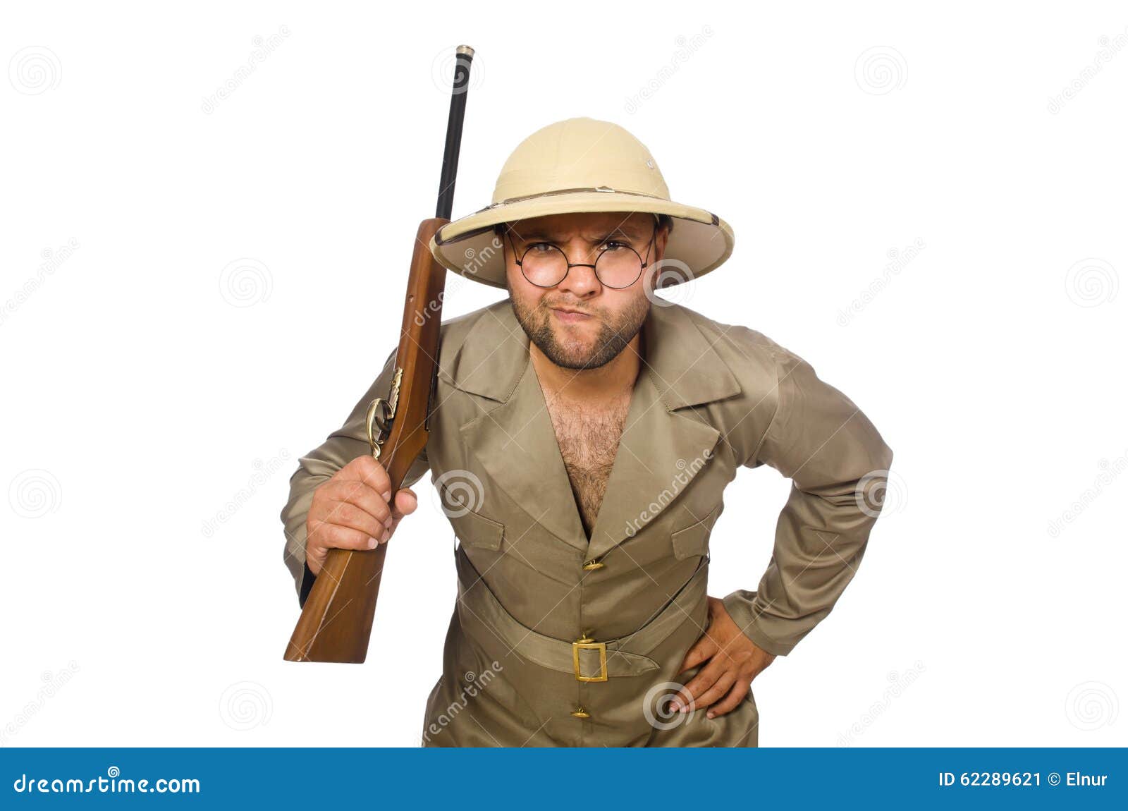 Le Chasseur De Safari D'isolement Sur Le Blanc Image stock - Image du ...