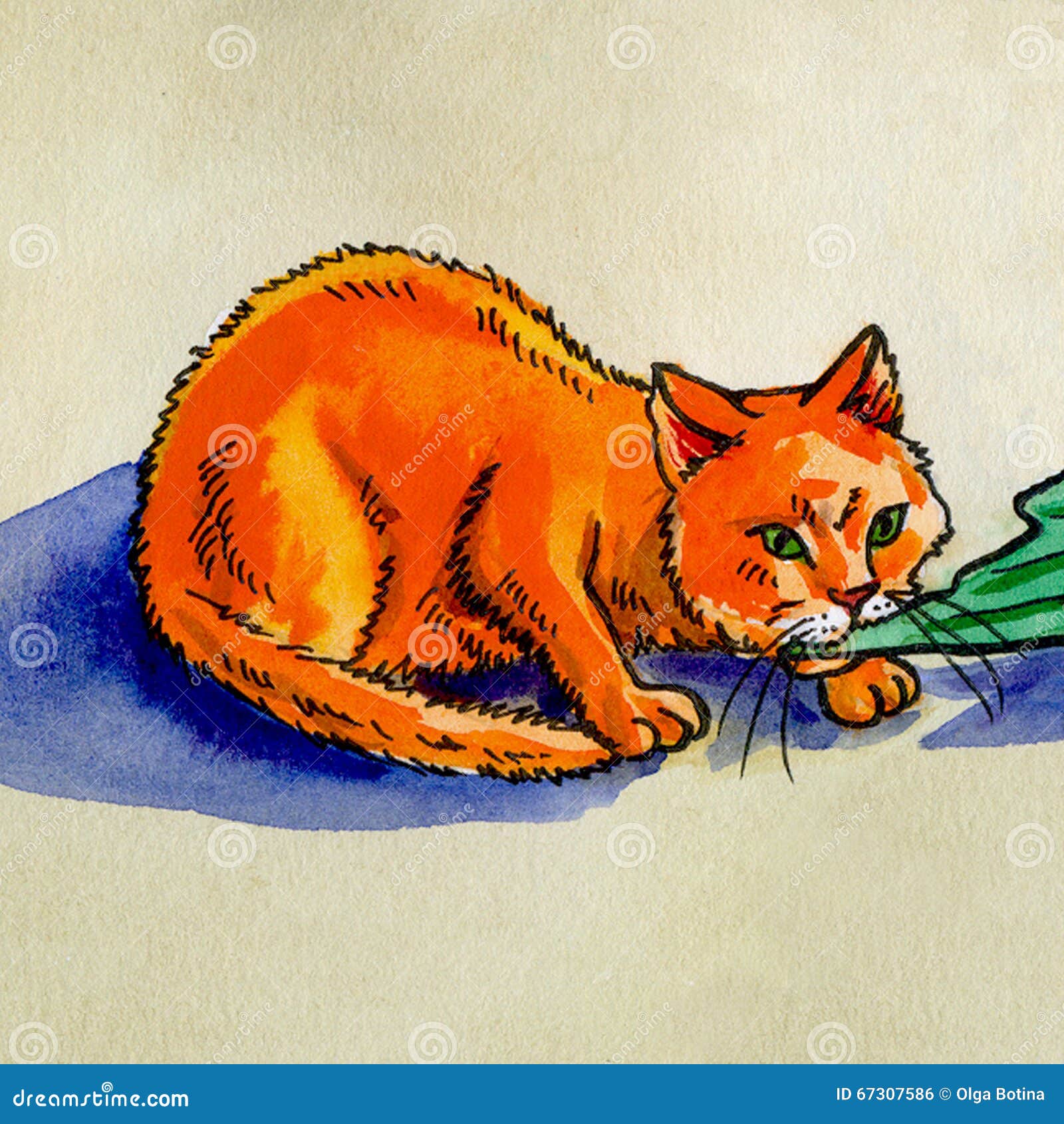 Le Chat Rouge Mange L'aquarelle Illustration Stock - Illustration du ...