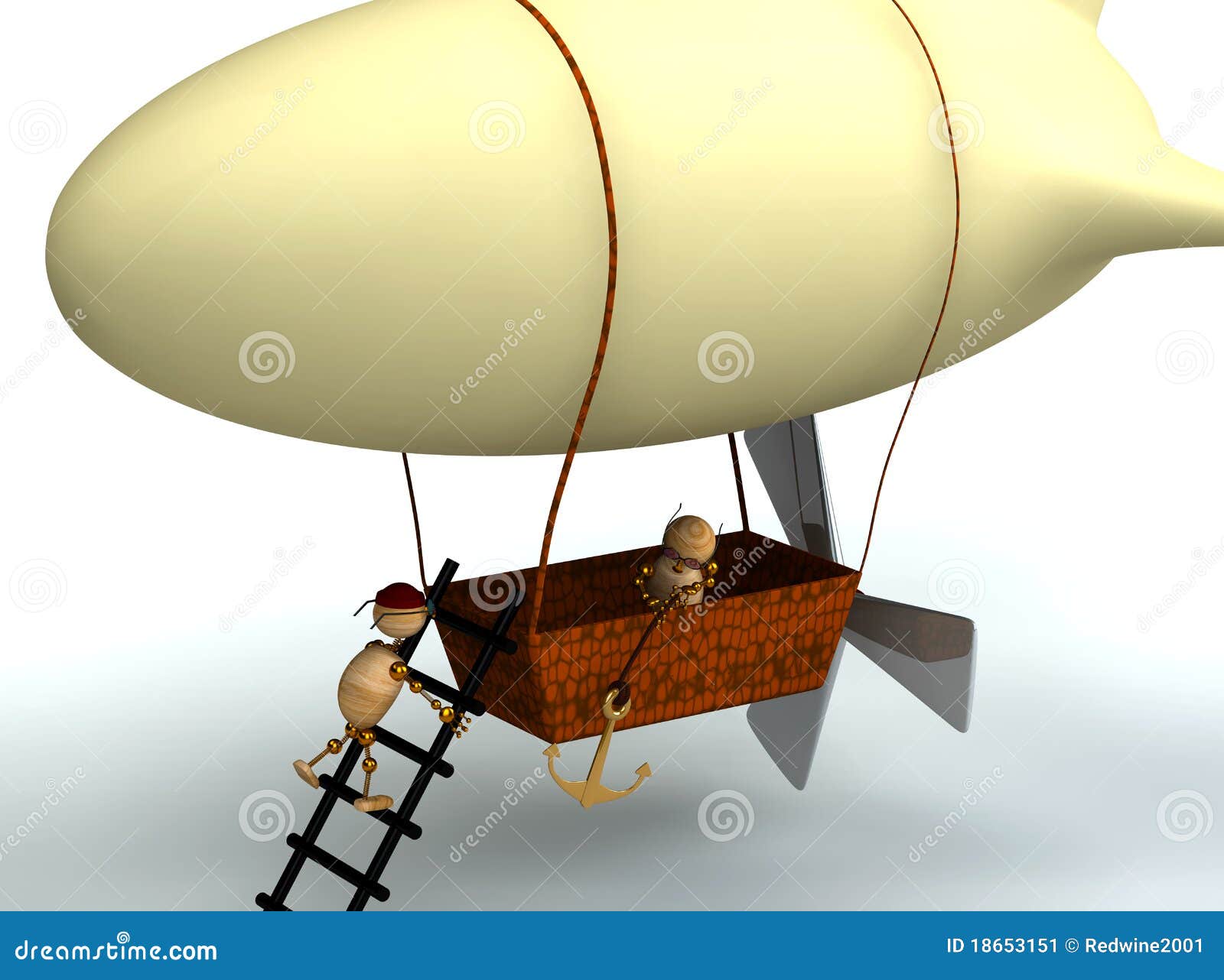 Le Dirigeable 3d Avec Du Bois équipe Illustration Stock - Illustration ...