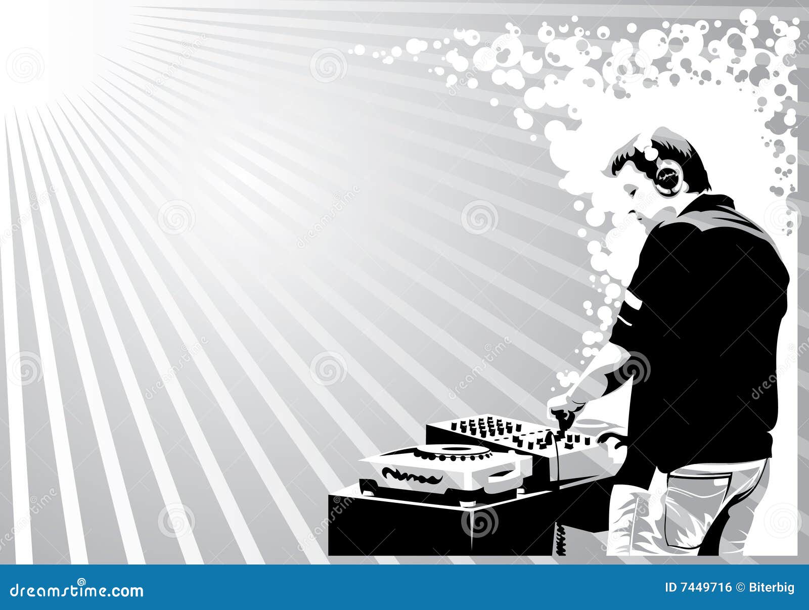 Le DJ noir et blanc illustration de vecteur. Illustration du gris - 7449716