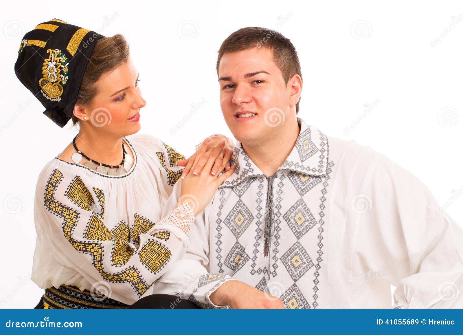 Le Folklore Roumain Vêtx Les Couples Traditionnels Photo stock - Image ...