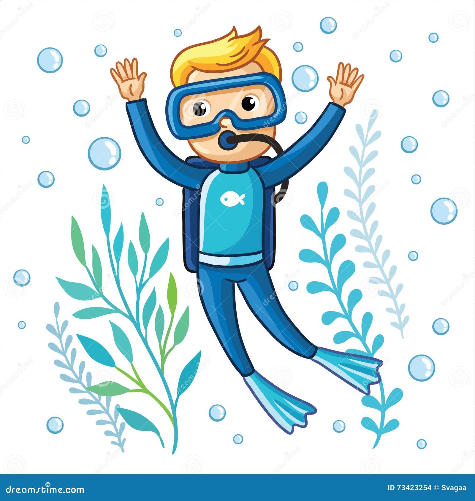 Le Jeune Plongeur Nage Sous L'eau Illustration de Vecteur ...