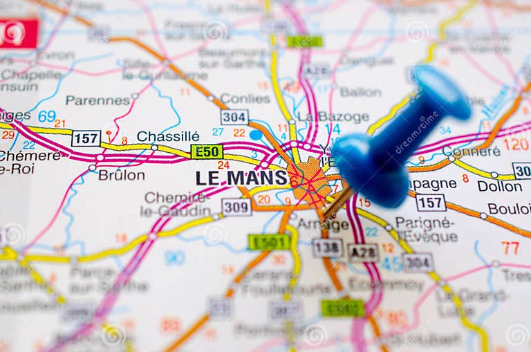 Le Mans on map stock image. Image of shot, maps, macro - 122917867