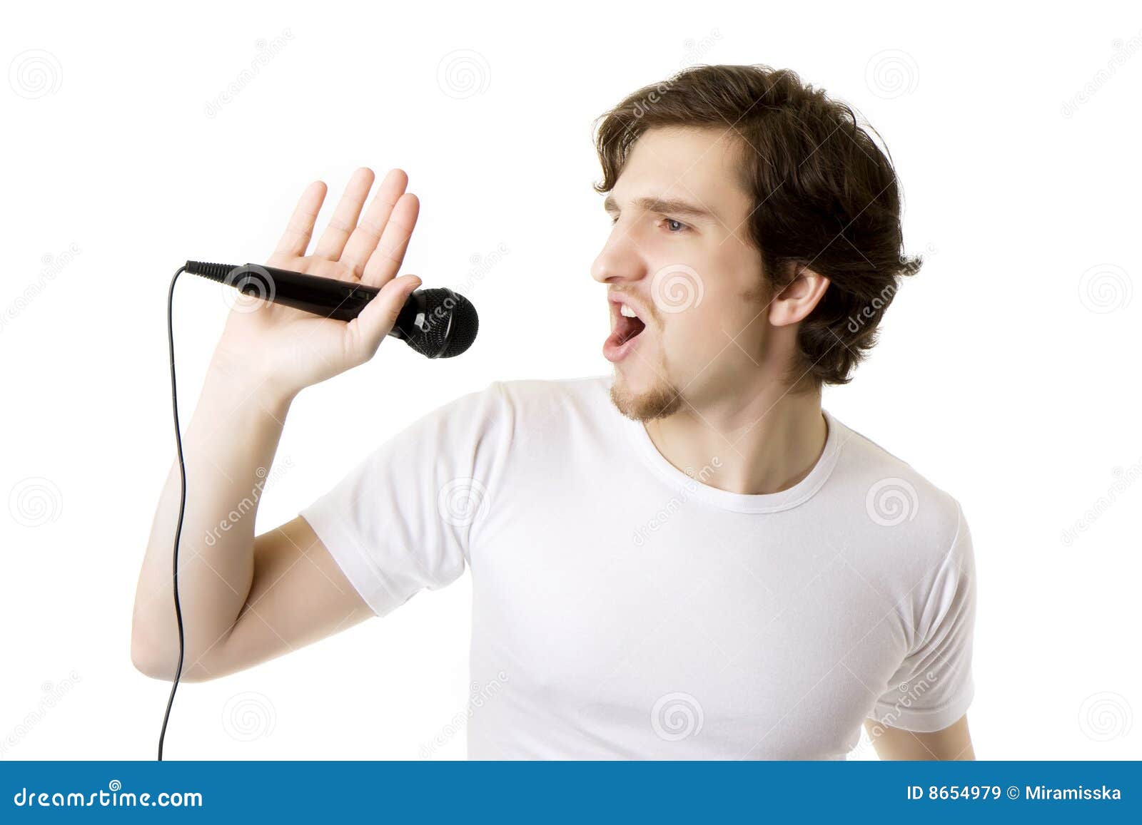 Le Microphone D'homme Chante Qui Image stock - Image du musique, fond ...