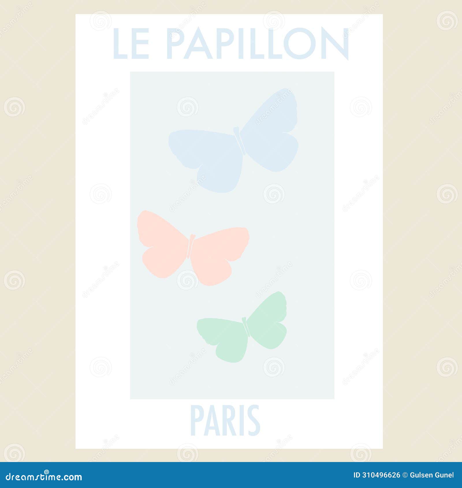 Le Papillon Paris Text Art Print Poster Design Stock Illustration ...