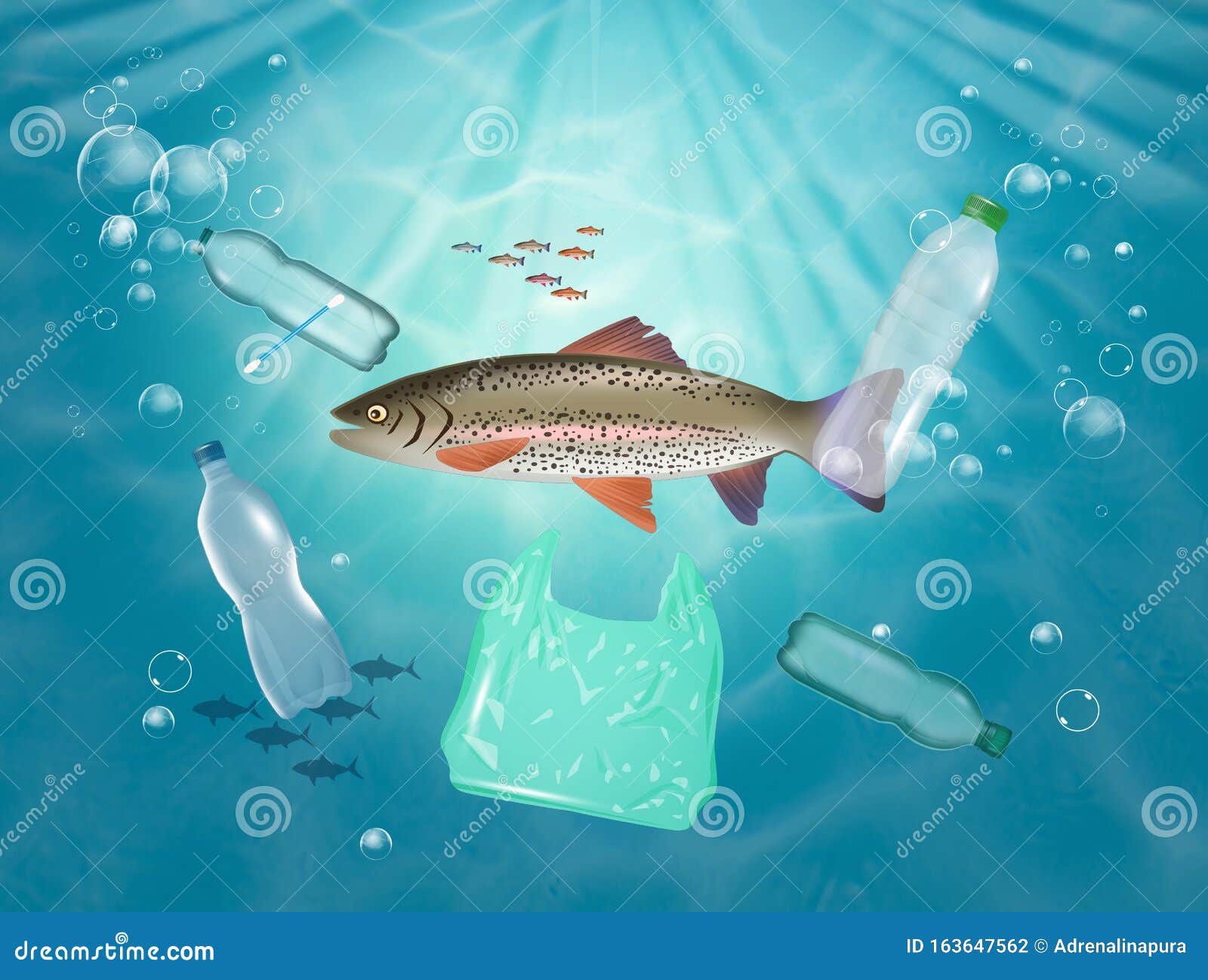 Le Poisson Mange Du Plastique Dans La Mer Illustration Stock ...