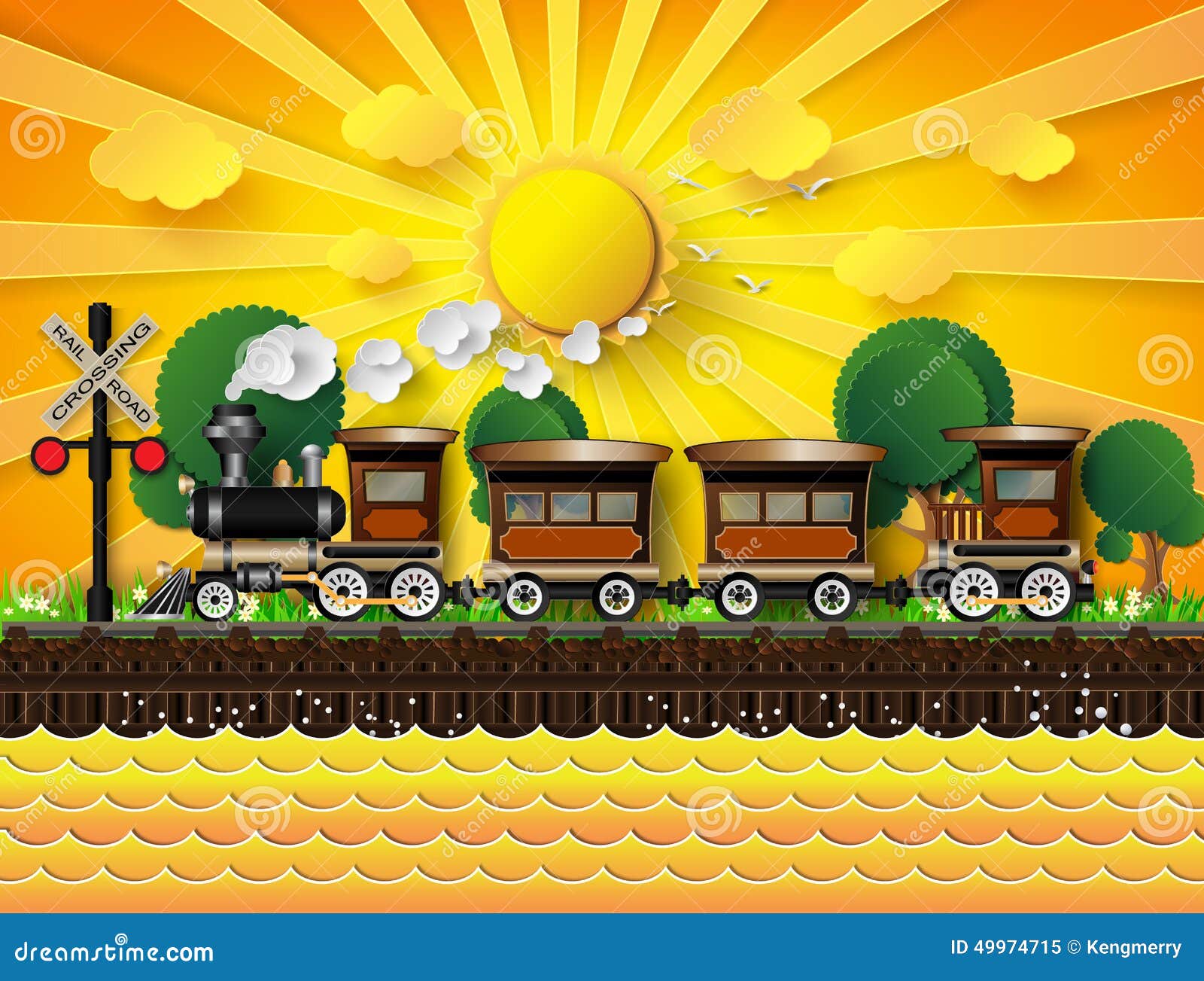 Le Train Fonctionnait Sur Des Rails Illustration de Vecteur ...