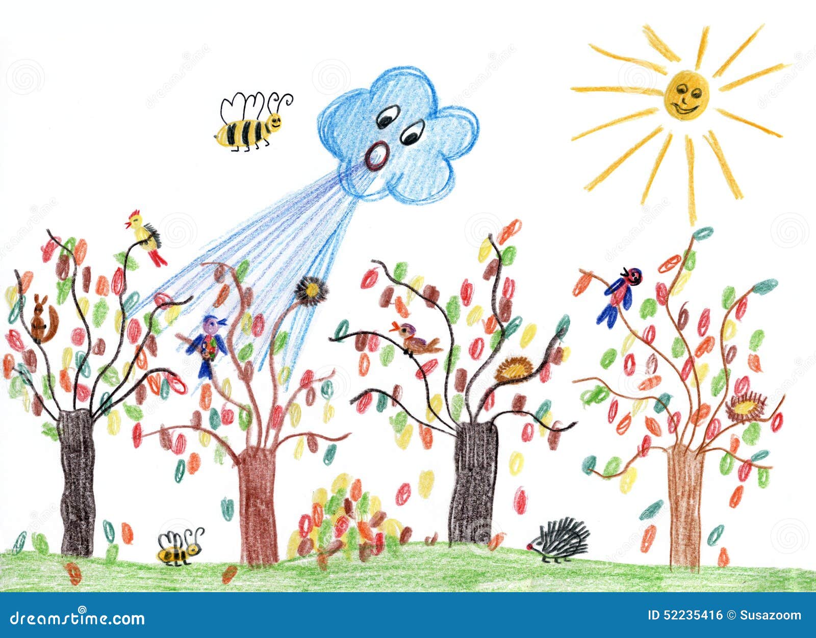 Le Vent Souffle Dans Le Jardin Automnal Illustration Stock ...