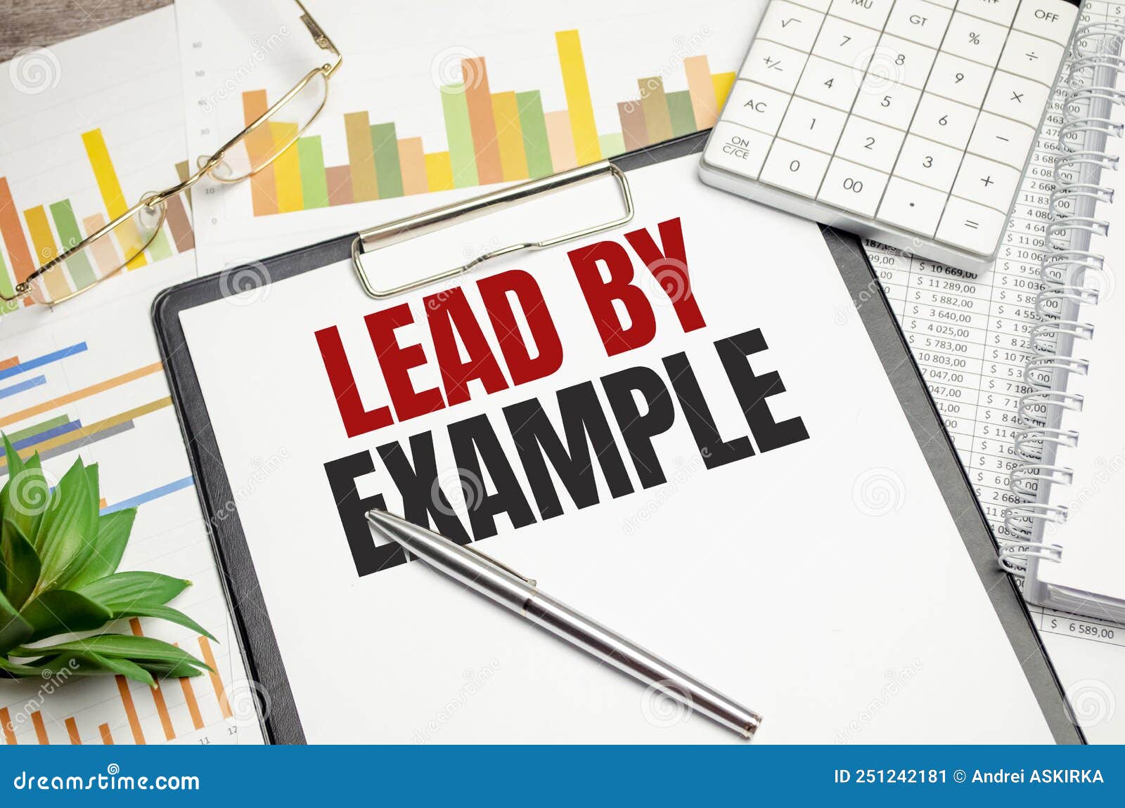 Lead by Example . Text on White Paper and Pen with Charts Stock Image ...