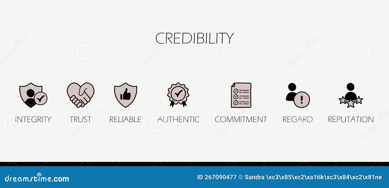 Hand Drawn Credibility Icon Infographic Symbol Set Cartoon Vector ...