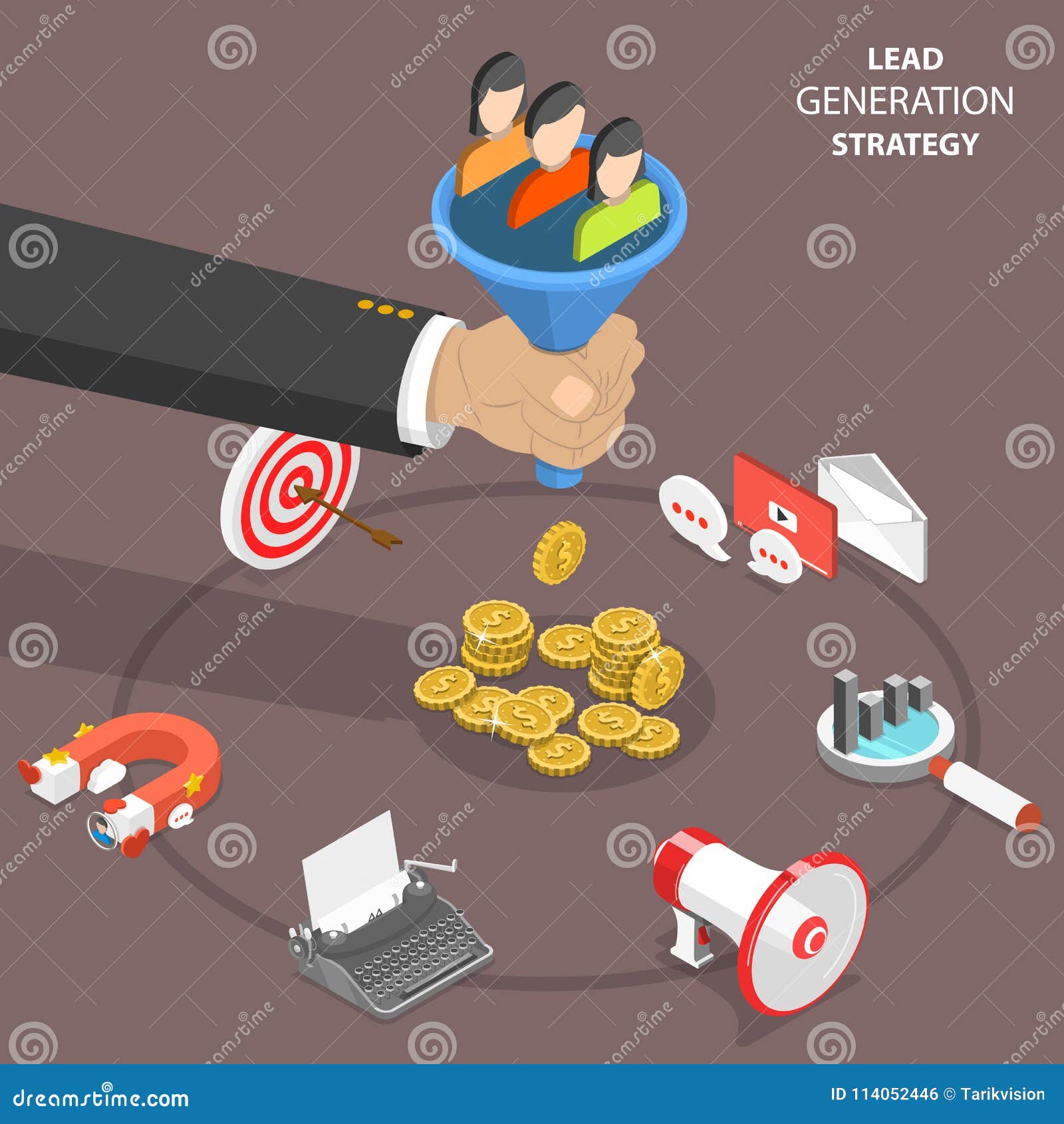 Lead Generation Strategy Flat Isometric Vector. Stock Vector ...