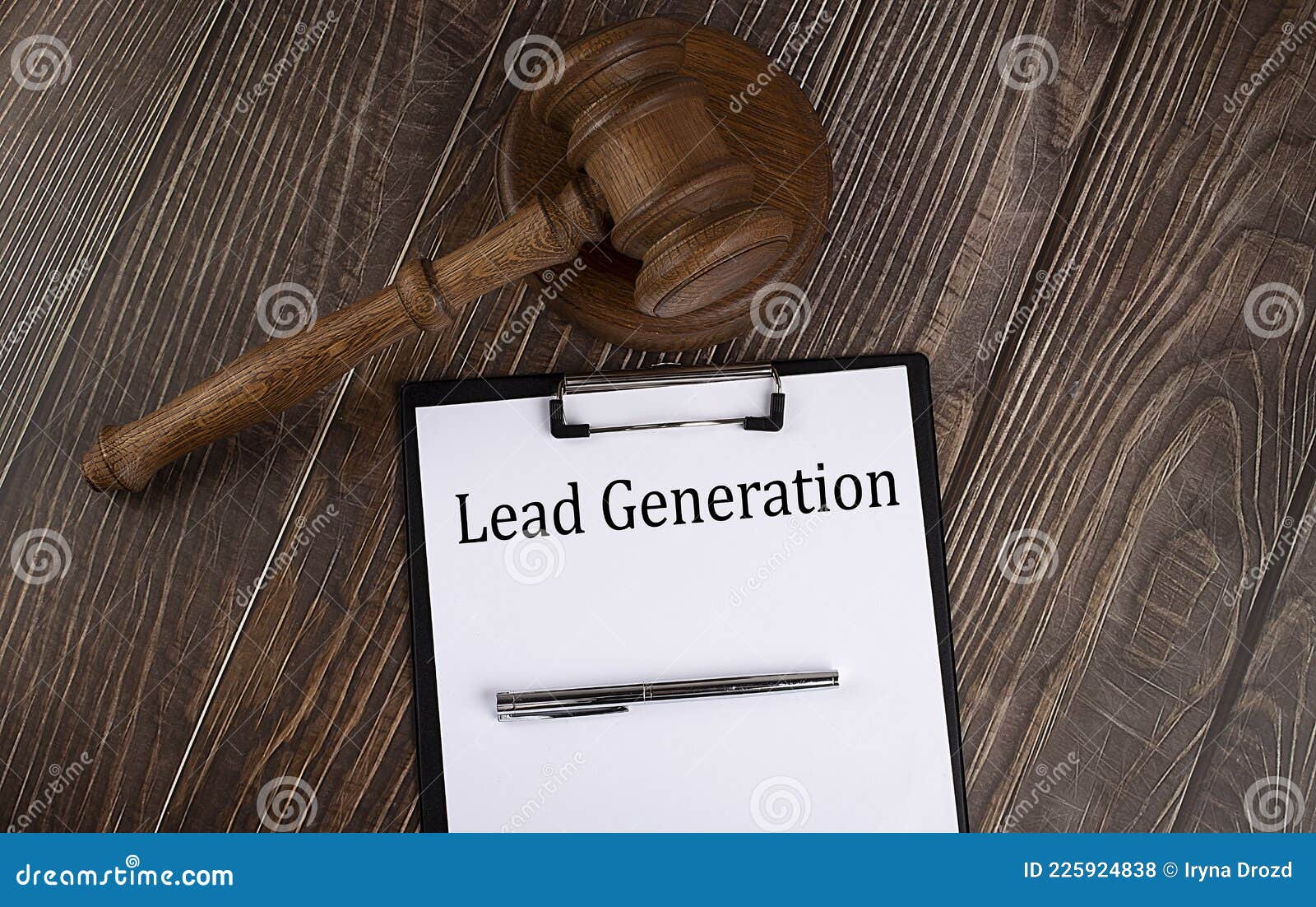 LEAD GENERATION Text on the Paper with Gavel on the Wooden Background ...
