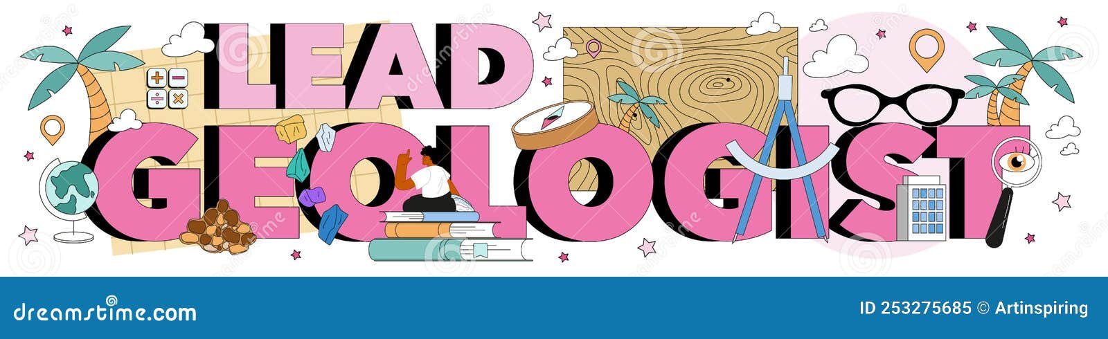 Lead Geologist Typographic Header. Scientist Study Structure Stock ...