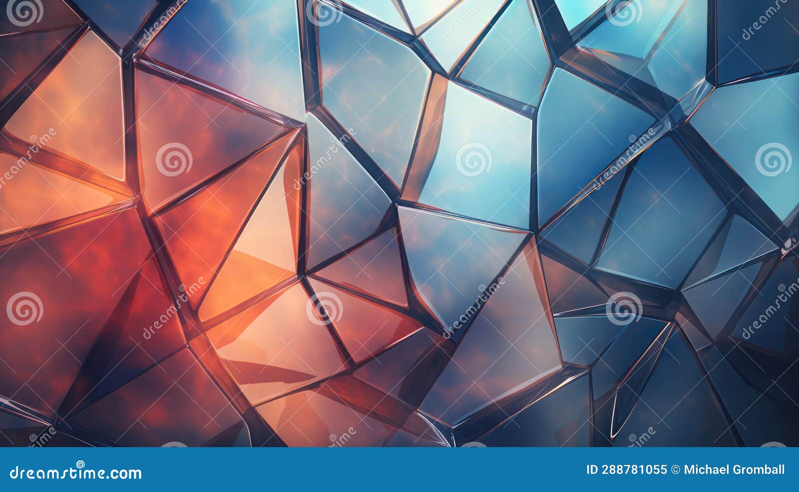 Lead Glass Window Shiny Background with Red and Blue Triangles Created ...